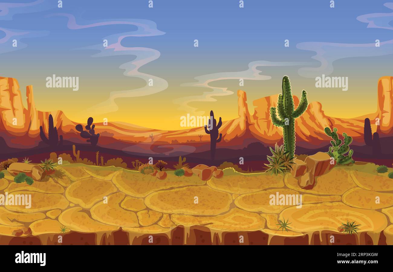 Vector seamless desert landscape. Horizontal cartoon game, banner ...