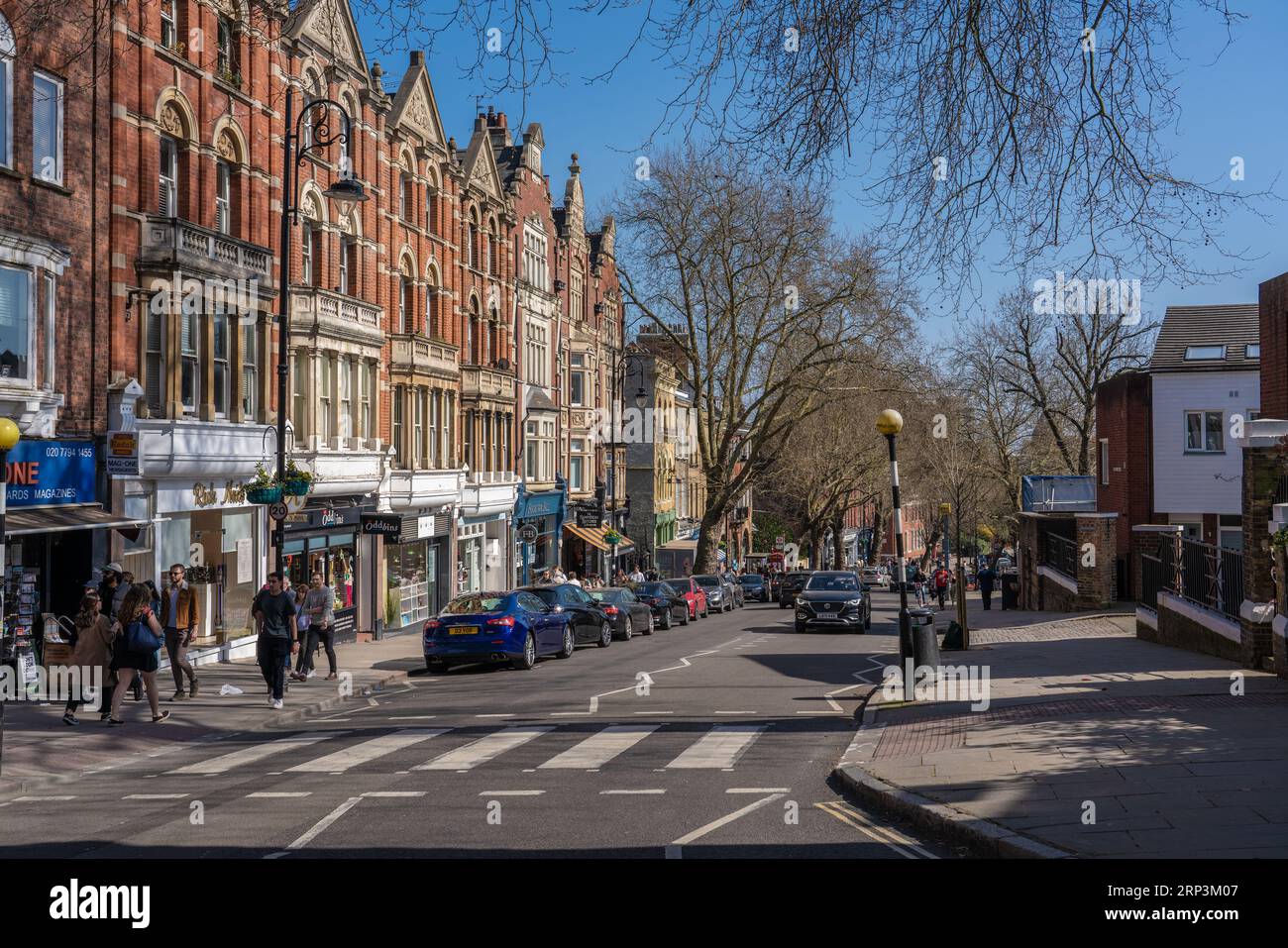 This is Hampstead High Street, the main shopping street in Hampstead, a ...