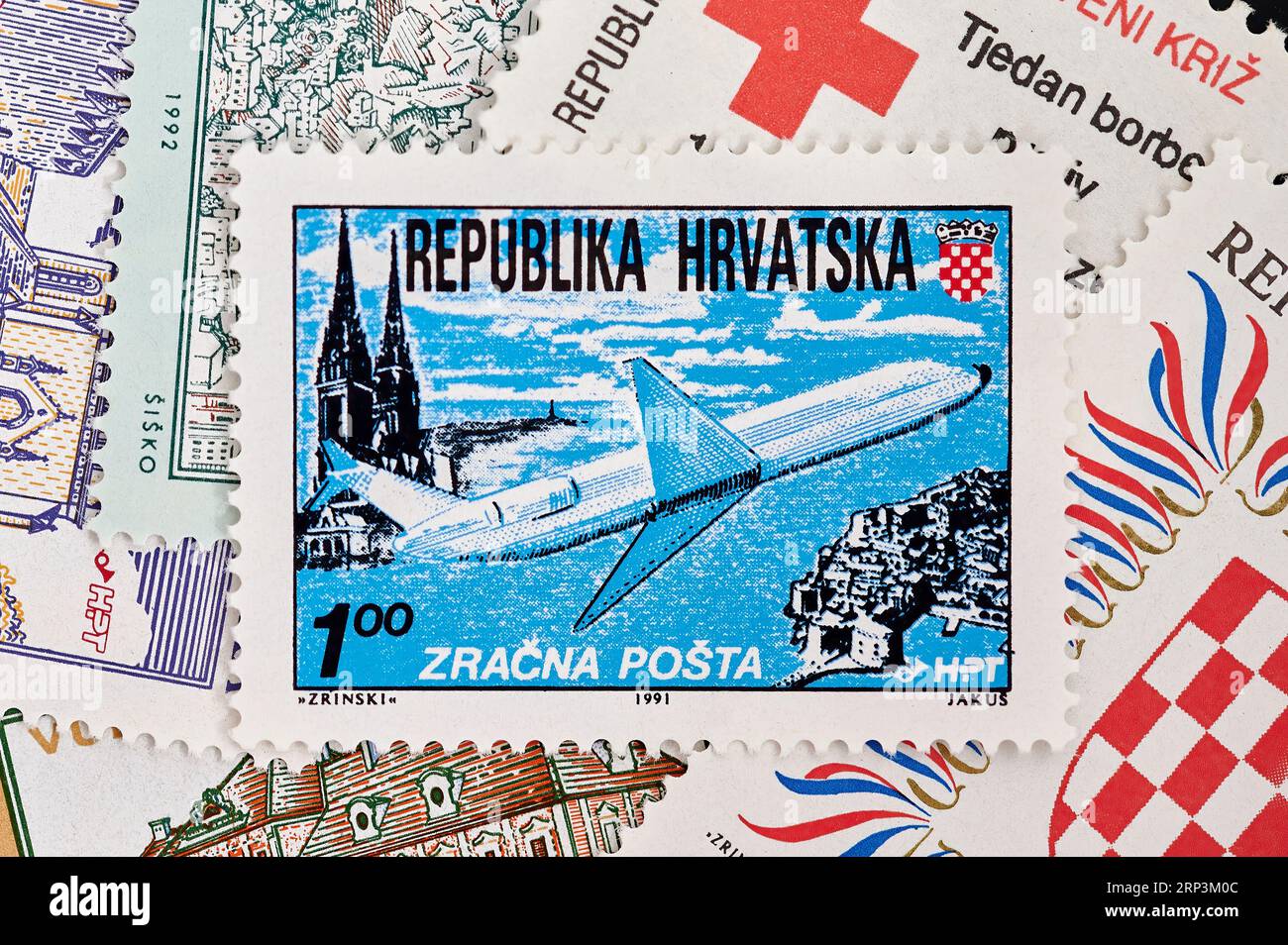 Madrid Spain; 08-13-2023: Croatian postage stamp of the year 1991 with ...