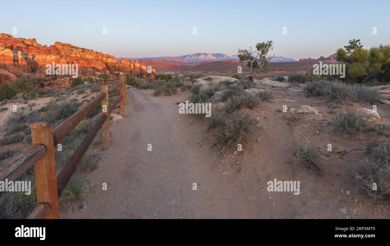sunset at fiery furnace viewpoint in arches national park in utah, usa ...