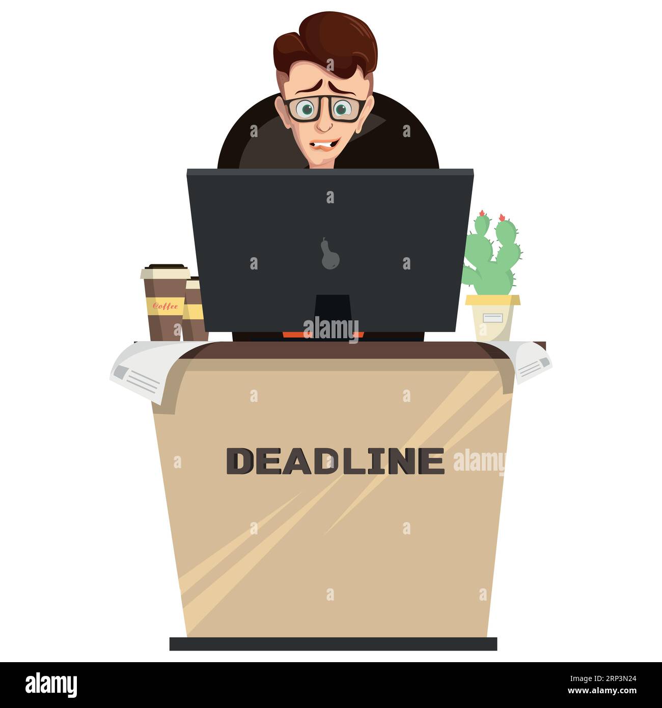 Vector illustration manager, designer, engineer in glasses in workplace ...