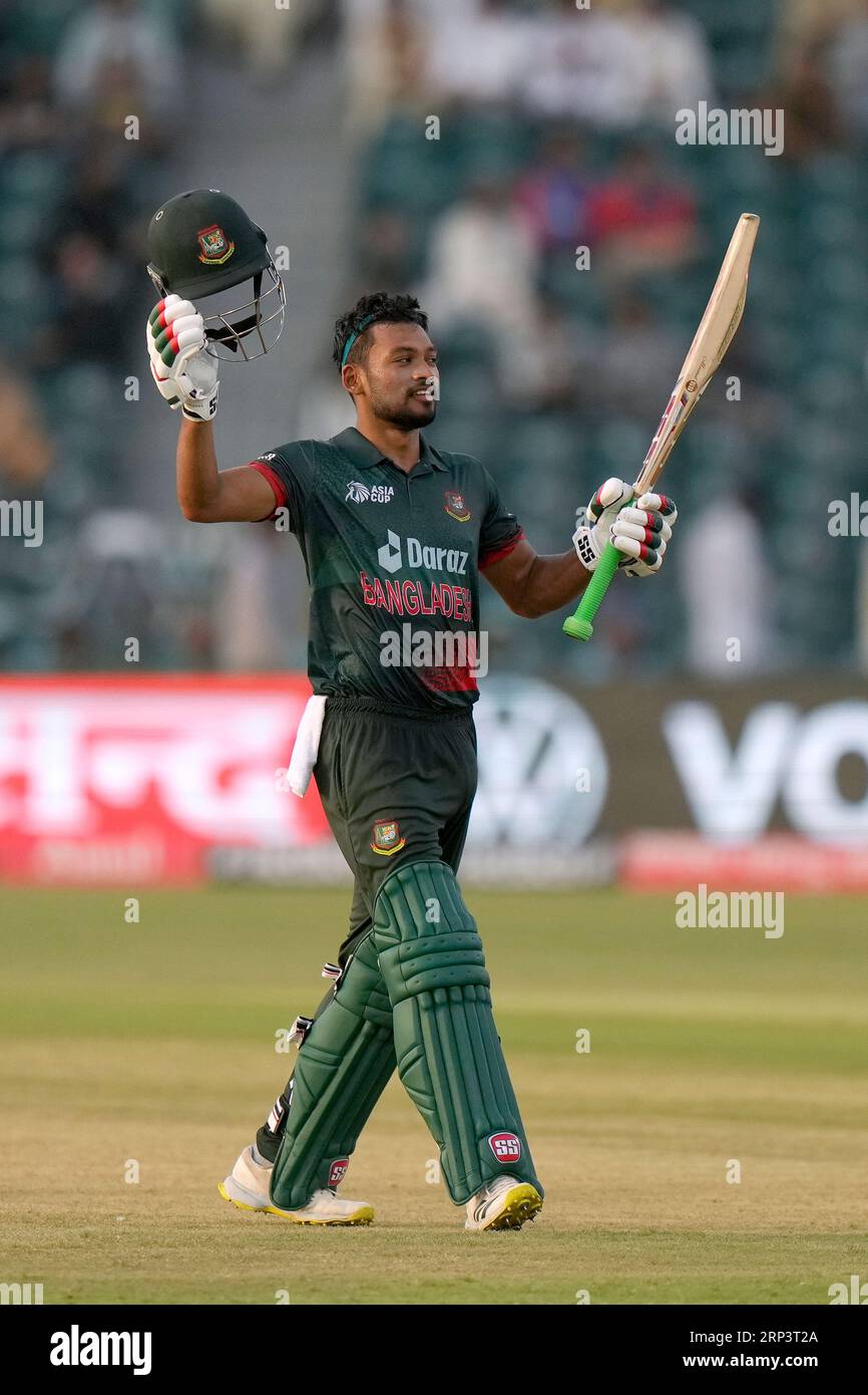 Bangladesh's Najmul Hossain Shanto celebrates after scoring century ...