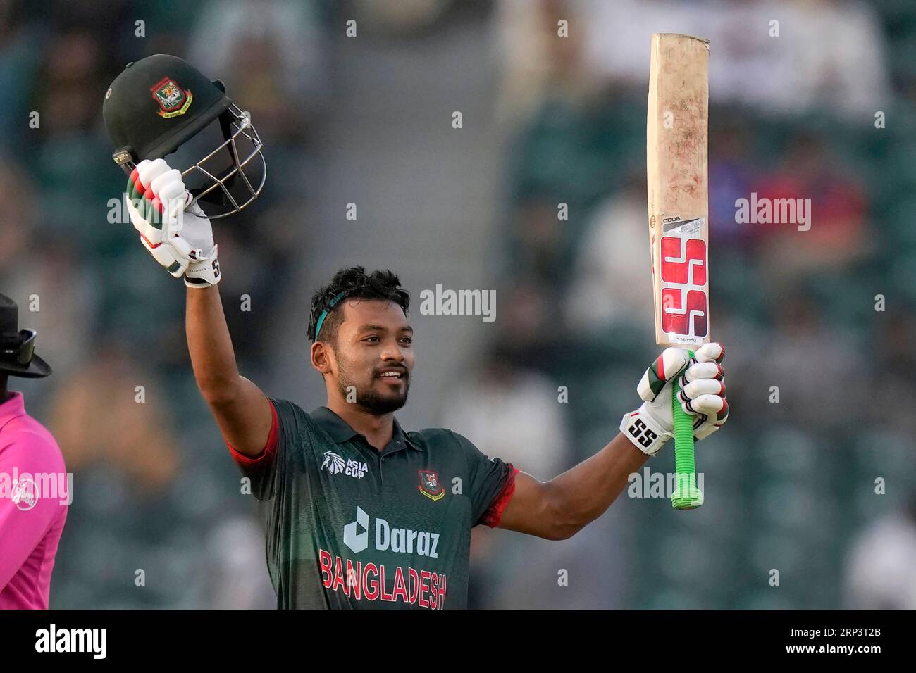Bangladesh's Najmul Hossain Shanto celebrates after scoring century ...