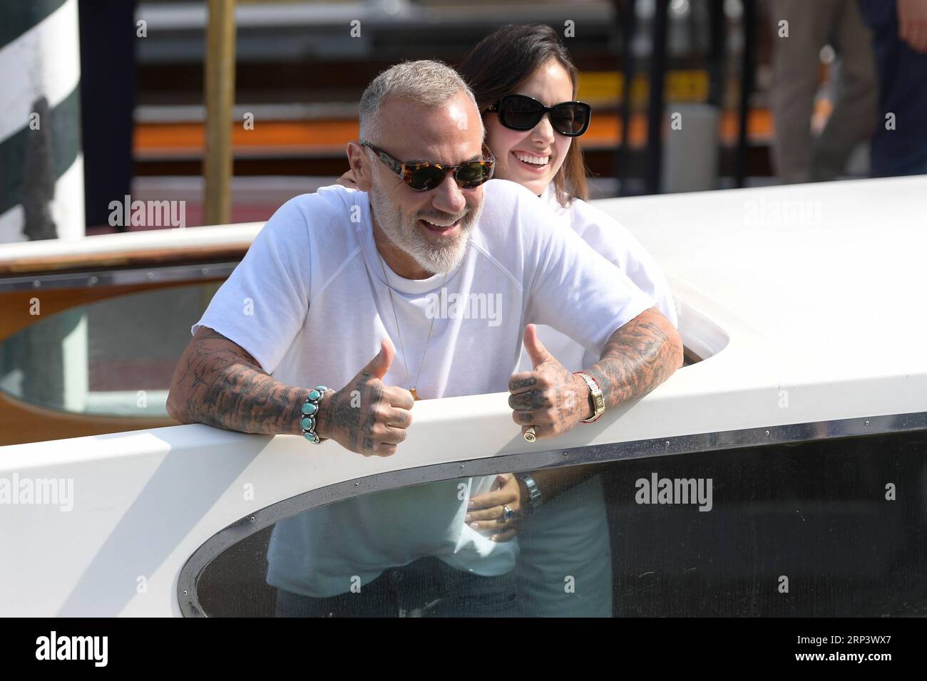 Venice Lido, Italy. 03rd Sep, 2023. Gianluca Vacci (l) and Sharon ...