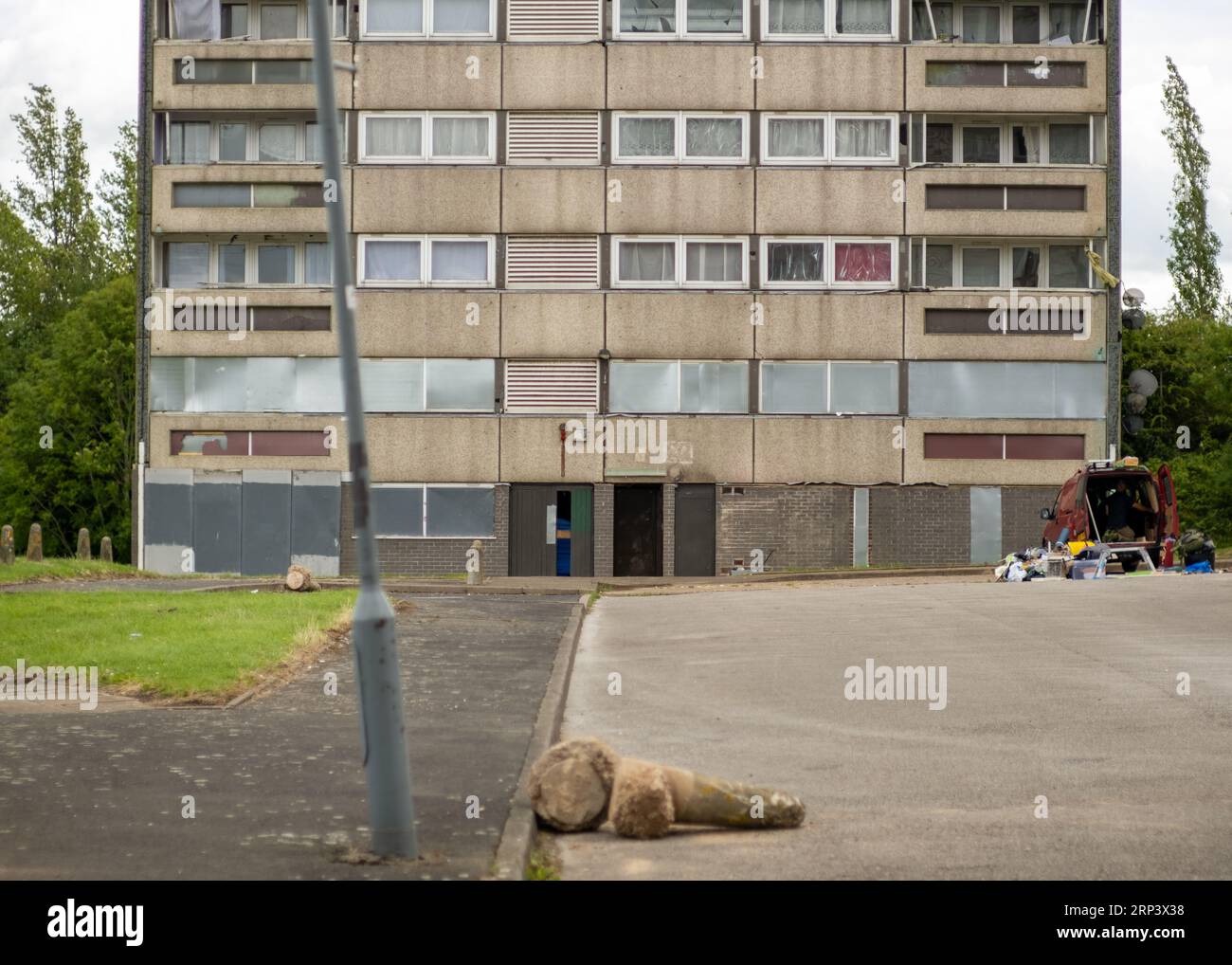 Lower half of boarded up tower block in Druids Heath, Birmingham ...