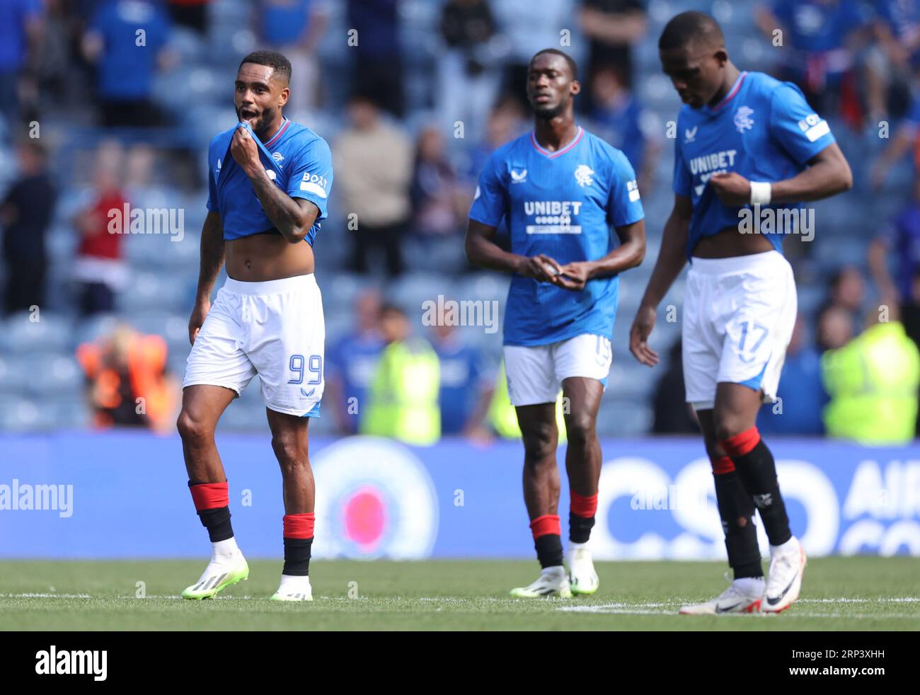 Rangers’ Danilo (left) and Rabbi Matondo (right) appear dejected ...