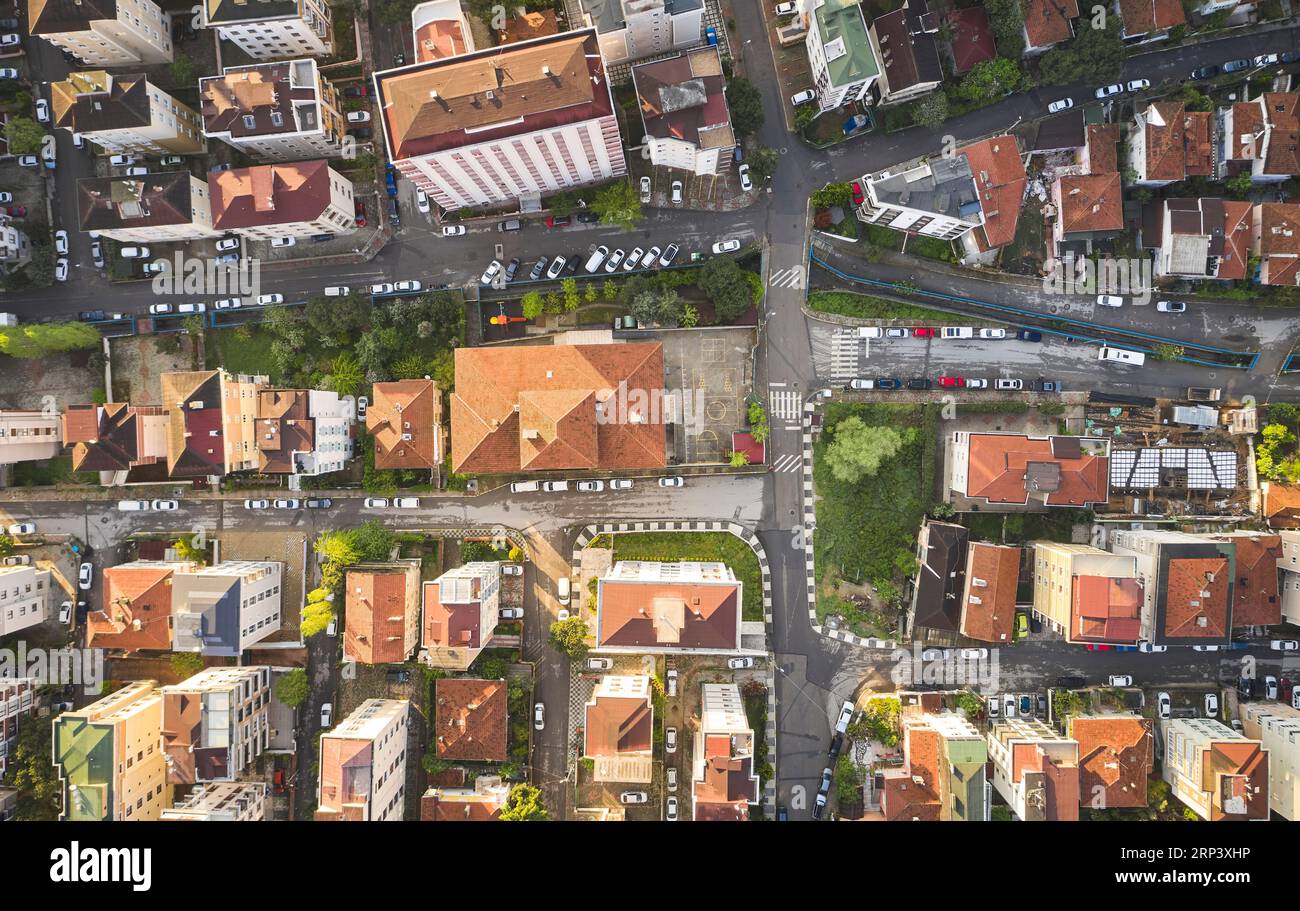 beautiful aerial shot with a drone from above a city. balkan country ...