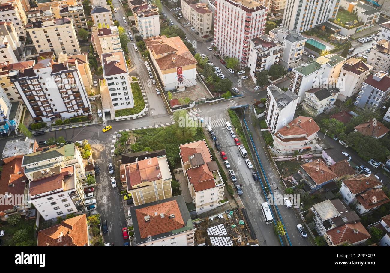 beautiful aerial shot with a drone from above a city. balkan country ...
