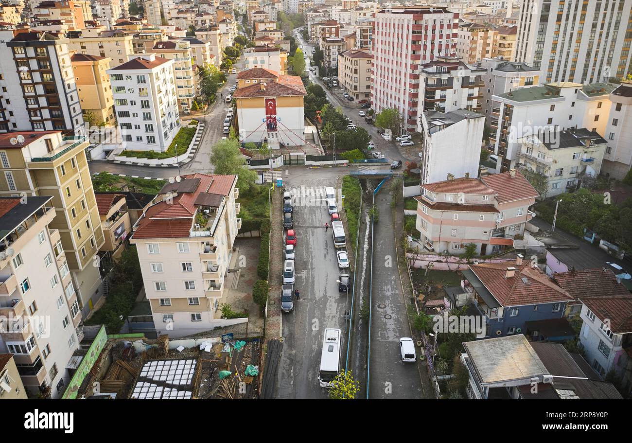 beautiful aerial shot with a drone from above a city. balkan country Stock Photo - Alamy