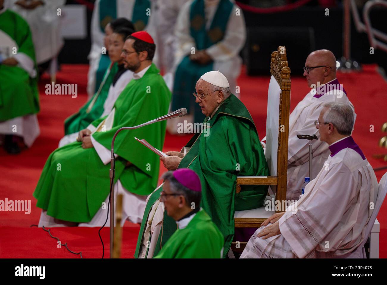 Pope Francis presides over a mass at the Steppe Arena in the Mongolian ...