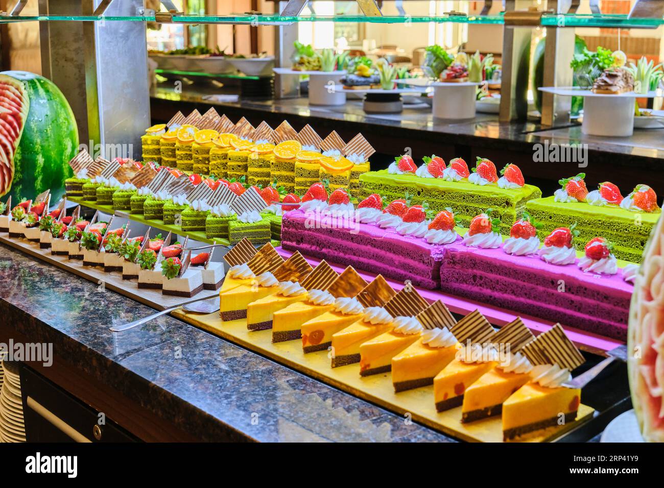 Self-service food court of a luxurious hotel. lounge of a nice hotel ...