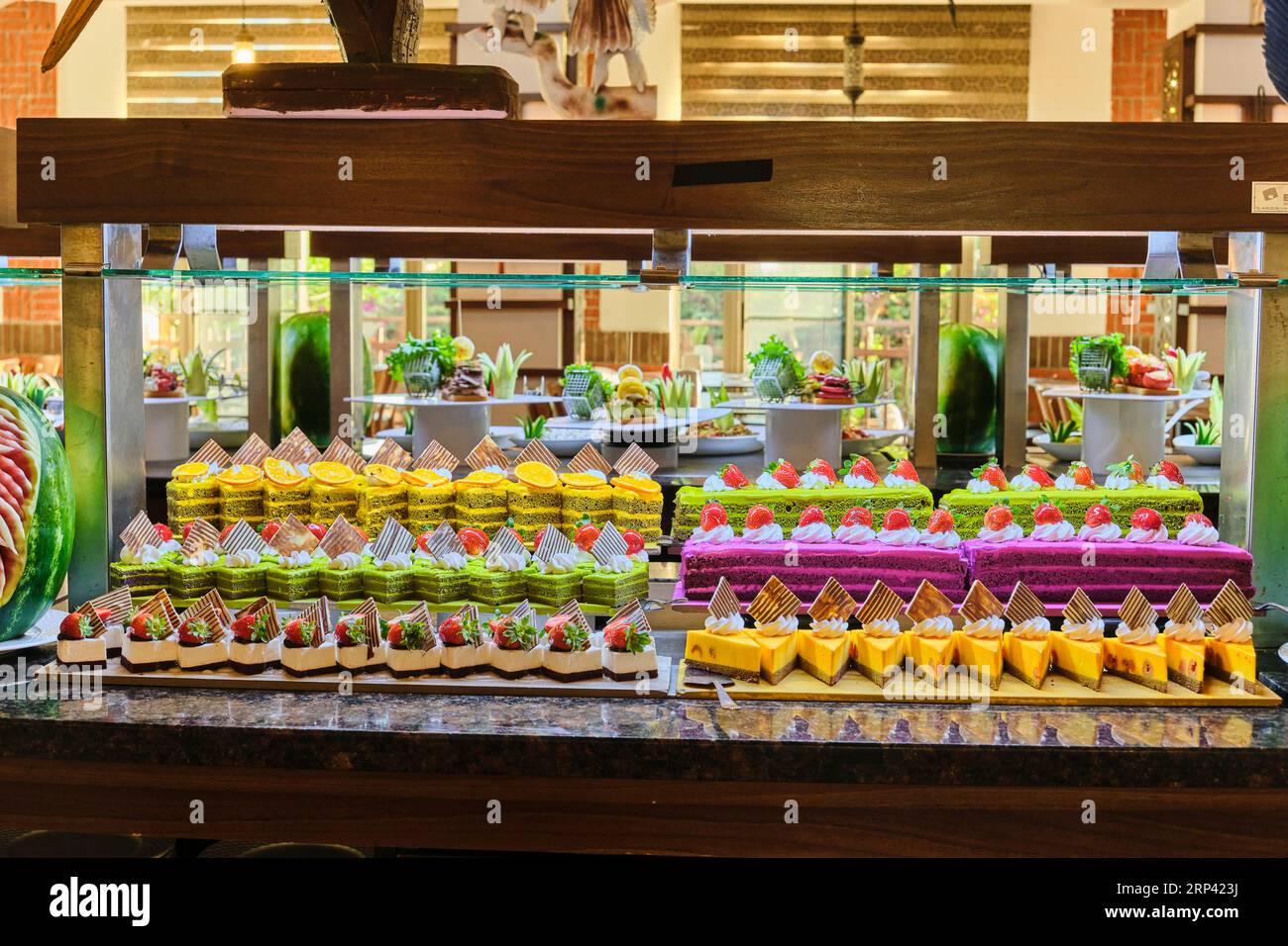 Self-service food court of a luxurious hotel. lounge of a nice hotel ...