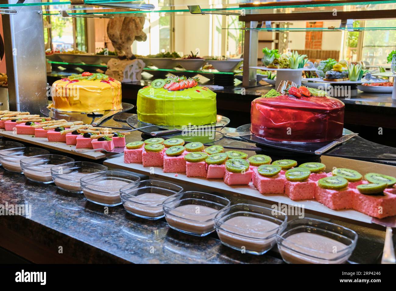 Self-service food court of a luxurious hotel. lounge of a nice hotel ...