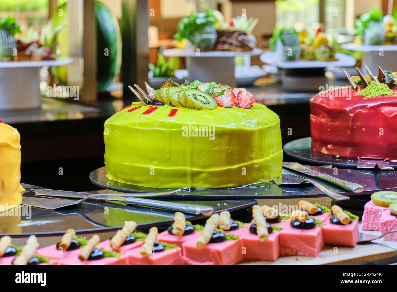 Self-service food court of a luxurious hotel. lounge of a nice hotel ...