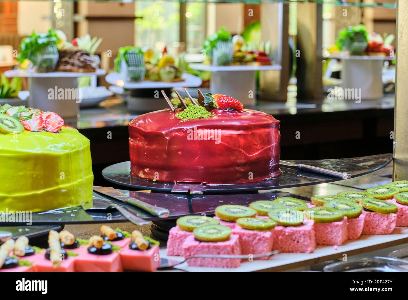 Self-service food court of a luxurious hotel. lounge of a nice hotel ...