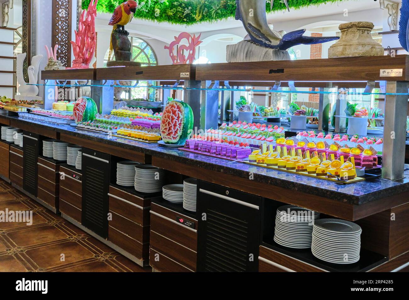 Self-service food court of a luxurious hotel. lounge of a nice hotel ...