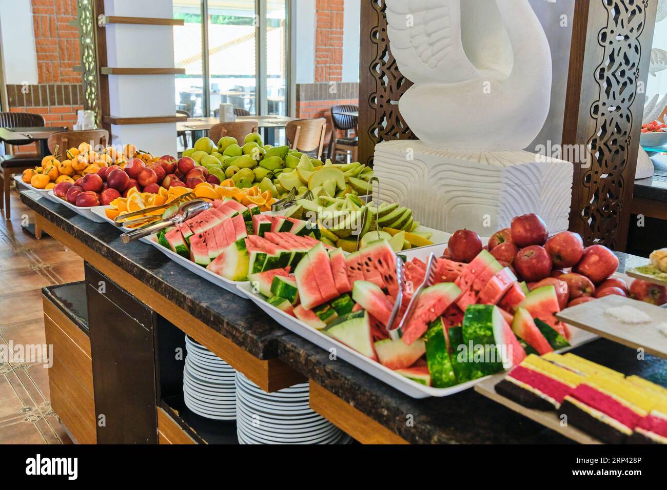 Self-service food court of a luxurious hotel. lounge of a nice hotel ...