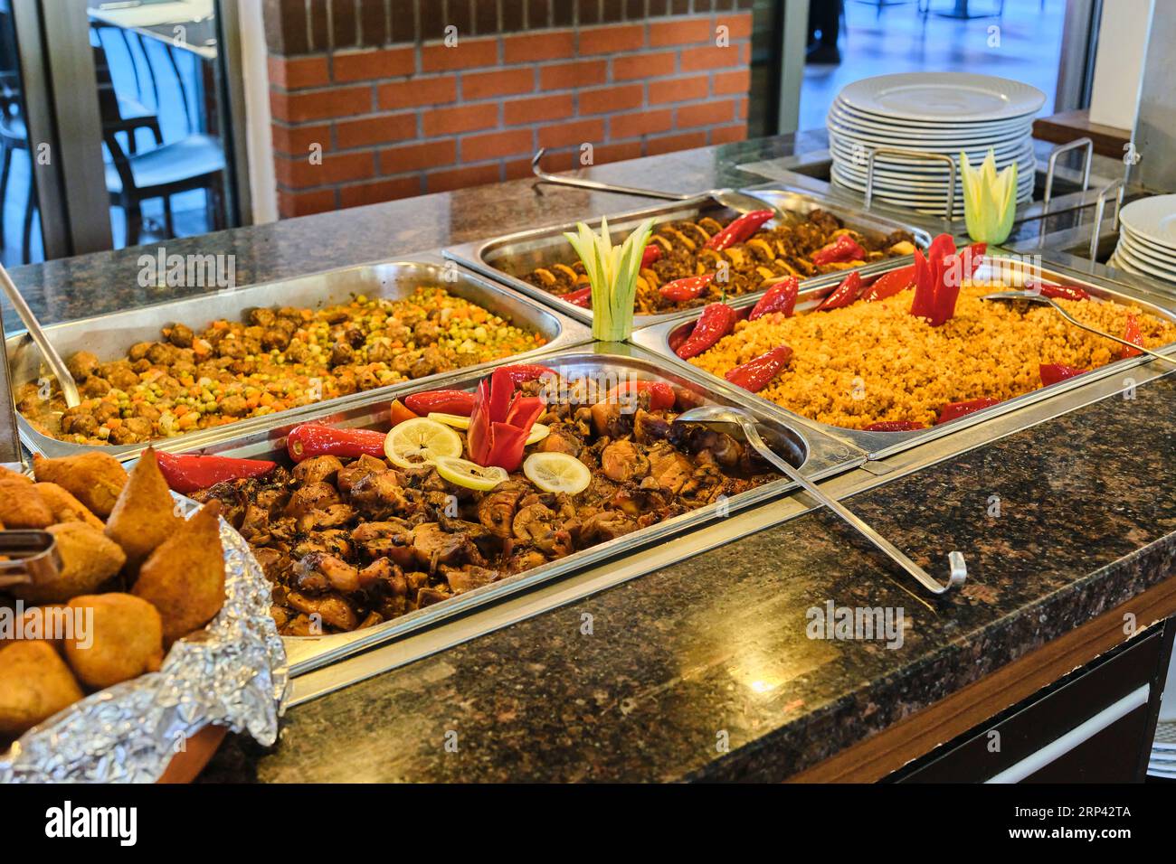 Self-service food court of a luxurious hotel. lounge of a nice hotel ...