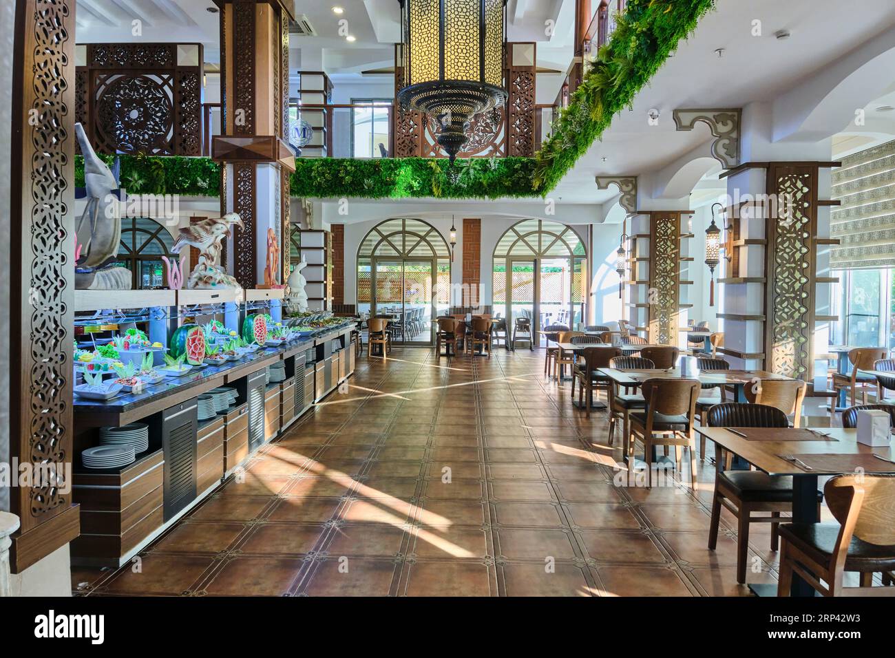 Self-service food court of a luxurious hotel. lounge of a nice hotel ...