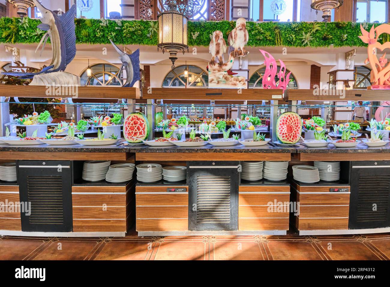 Self-service food court of a luxurious hotel. lounge of a nice hotel ...