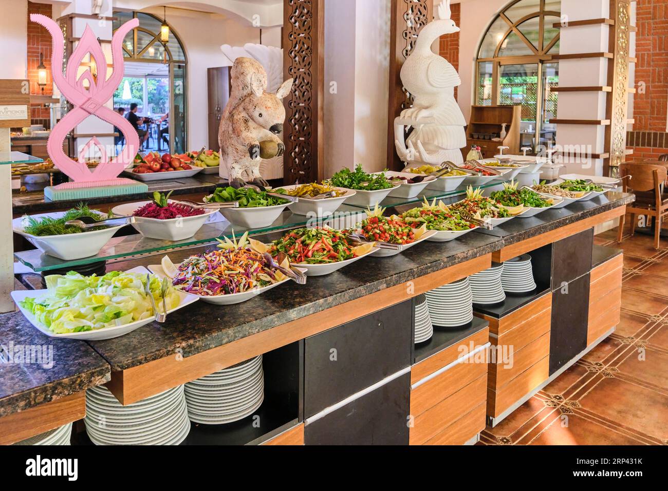 Self-service food court of a luxurious hotel. lounge of a nice hotel ...