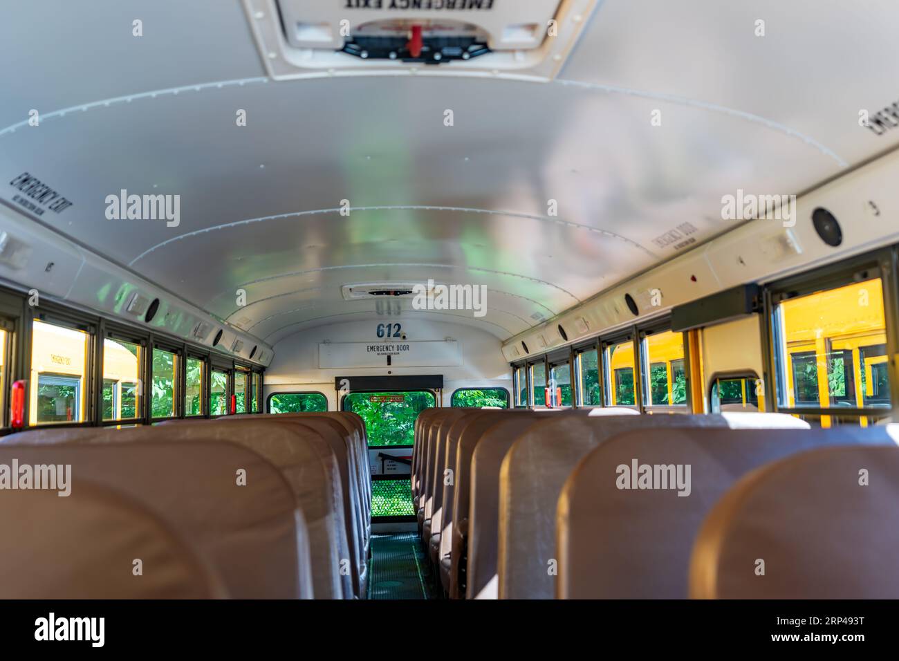Interior, inside, of a american school bus Stock Photo - Alamy