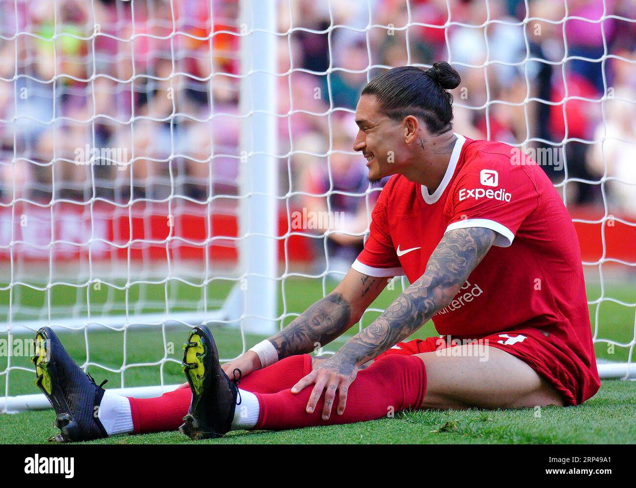Liverpool's Darwin Nunez reacts to a missed chance during the Premier ...