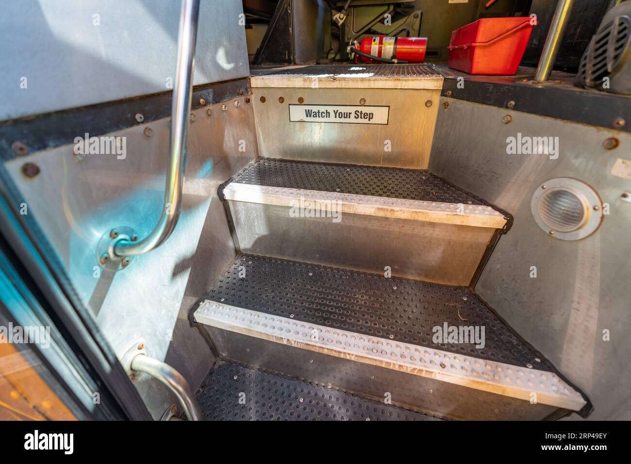 steps Interior, inside, of a american school bus Stock Photo - Alamy
