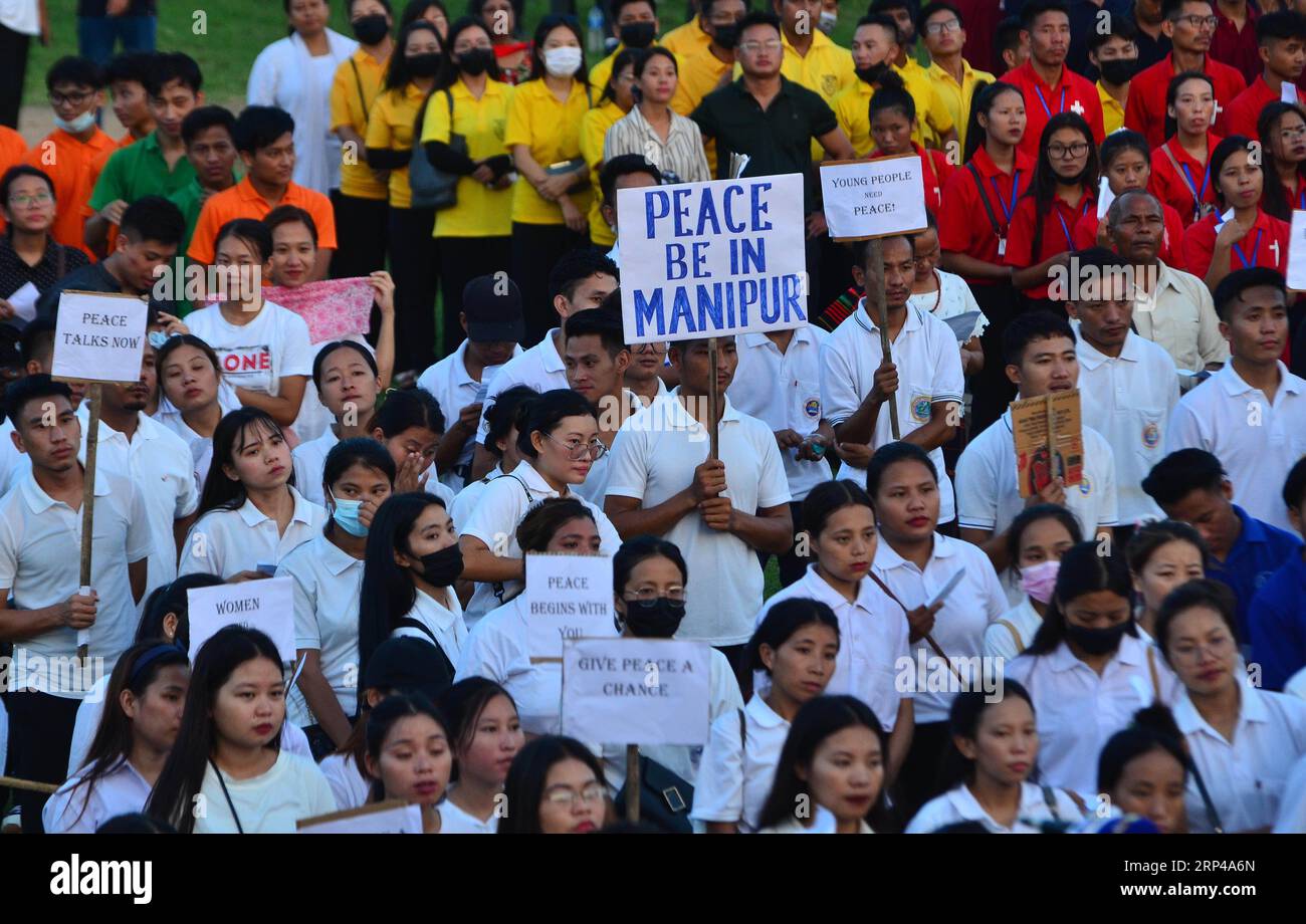 Dimapur, India. 3rd Sep, 2023. Peoples holding placard attend a Prayer ...