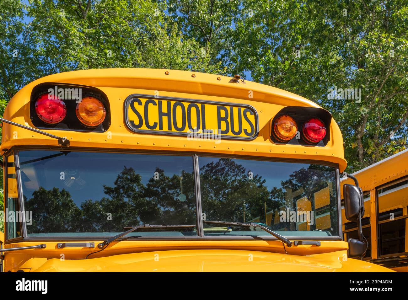 Front of a parked yellow school bus Stock Photo - Alamy