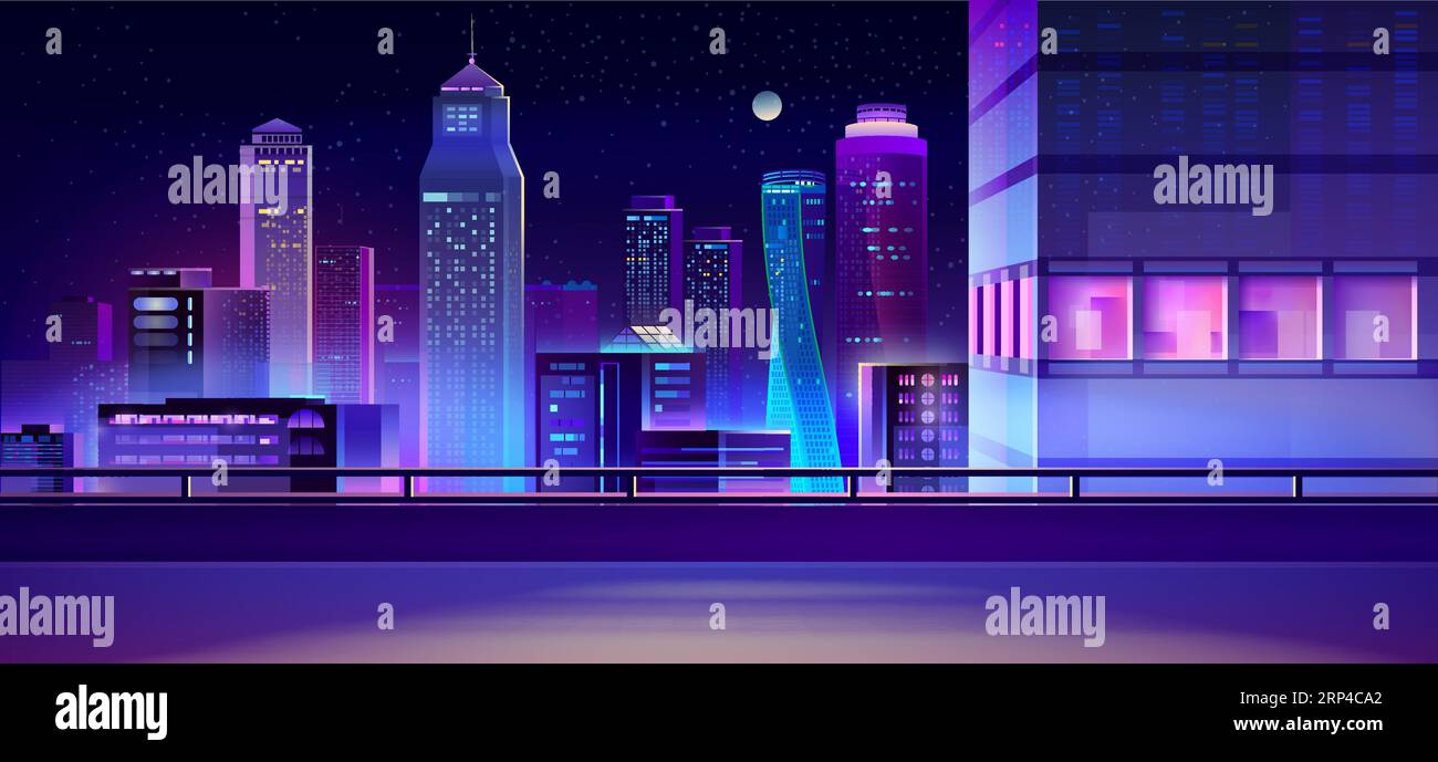 Cartoon City Skyline Night