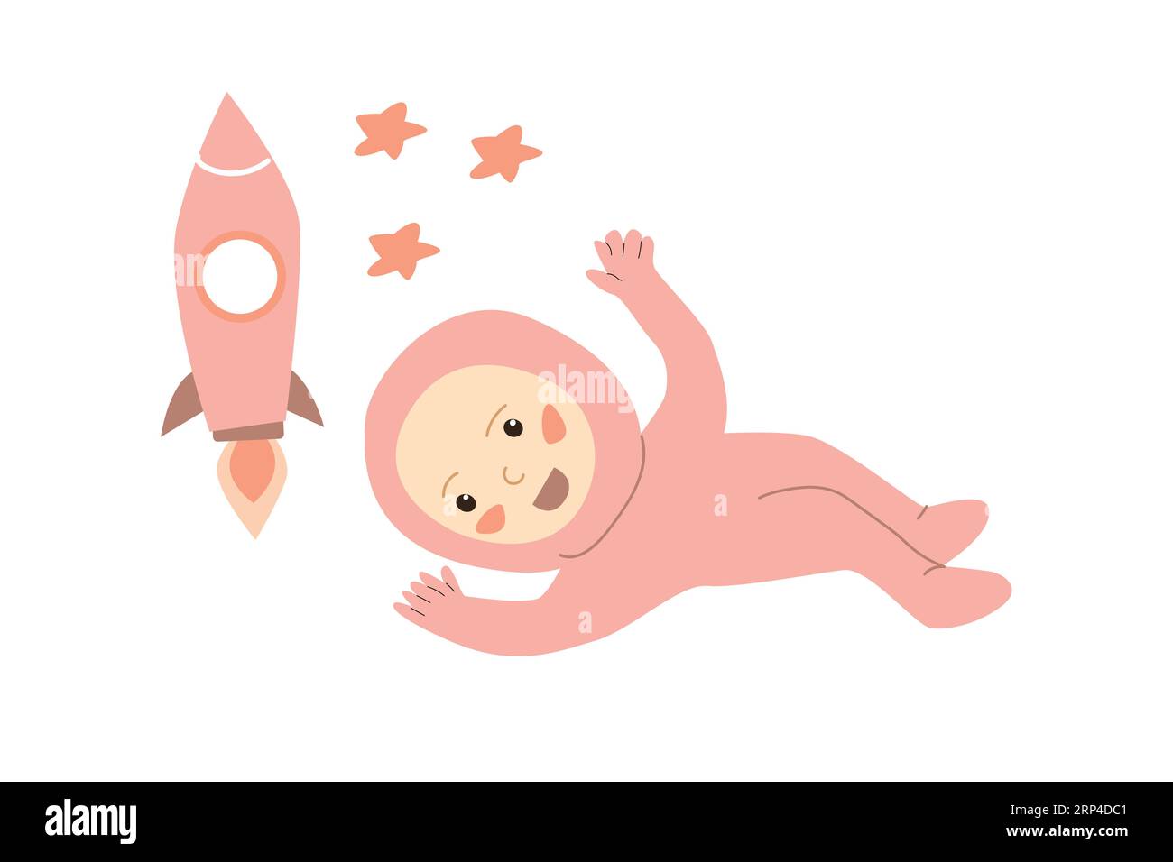 cute baby girl in a pink suit astronaut background Stock Vector Image ...