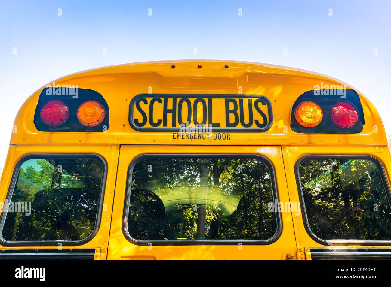 rear of a parked yellow school bus Stock Photo - Alamy