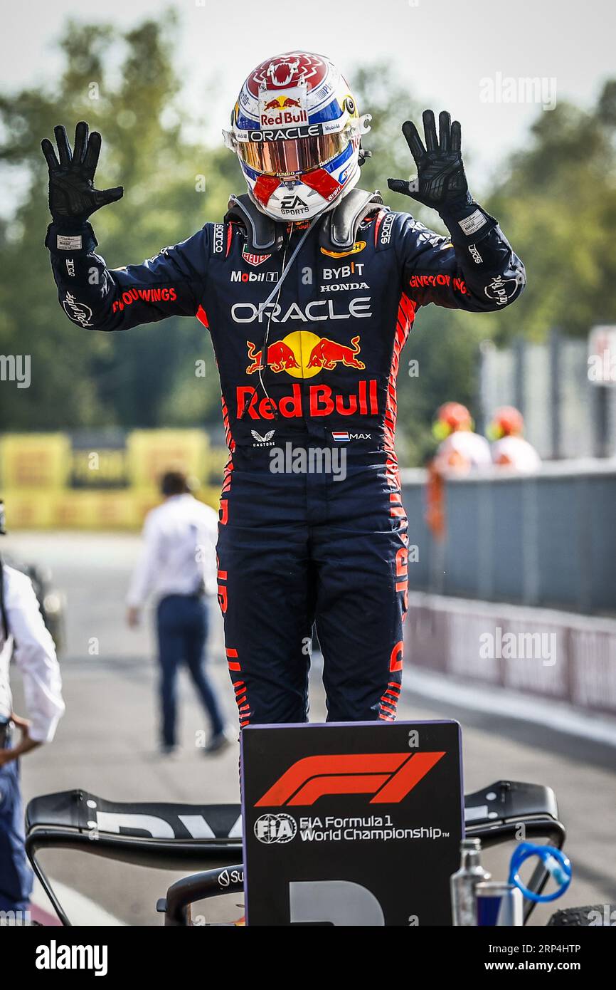 MONZA - Max Verstappen celebrates his win after the Italian Grand Prix ...