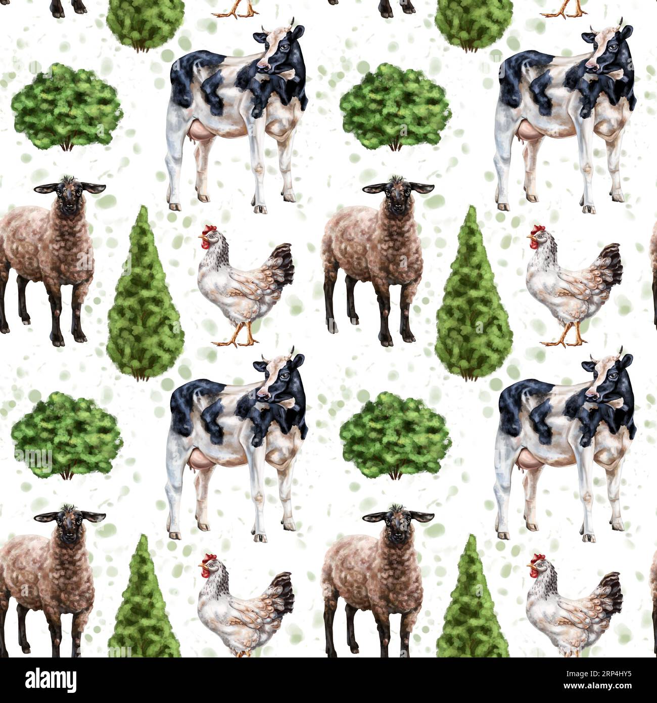 Seamless pattern of their farm sheep and cows. Simple rural life on ...