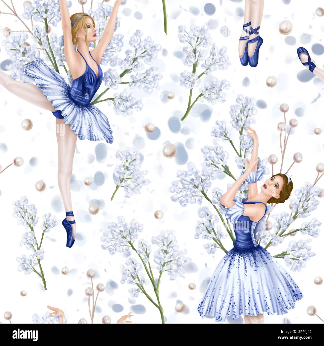 Seamless pattern with a dancing ballerina girl decorated with ...