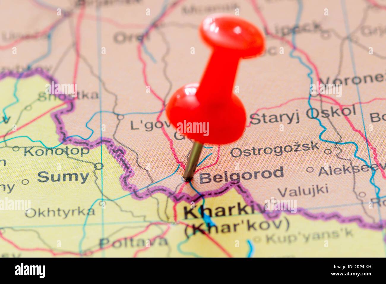 The location of the city of Belgorod pinned on a map of Russia Stock ...