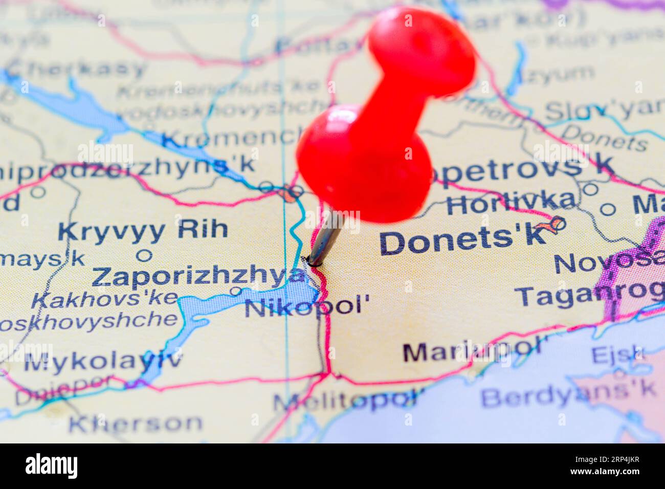 The location of the city of Zaporizhzhia pinned on a map of Ukraine ...