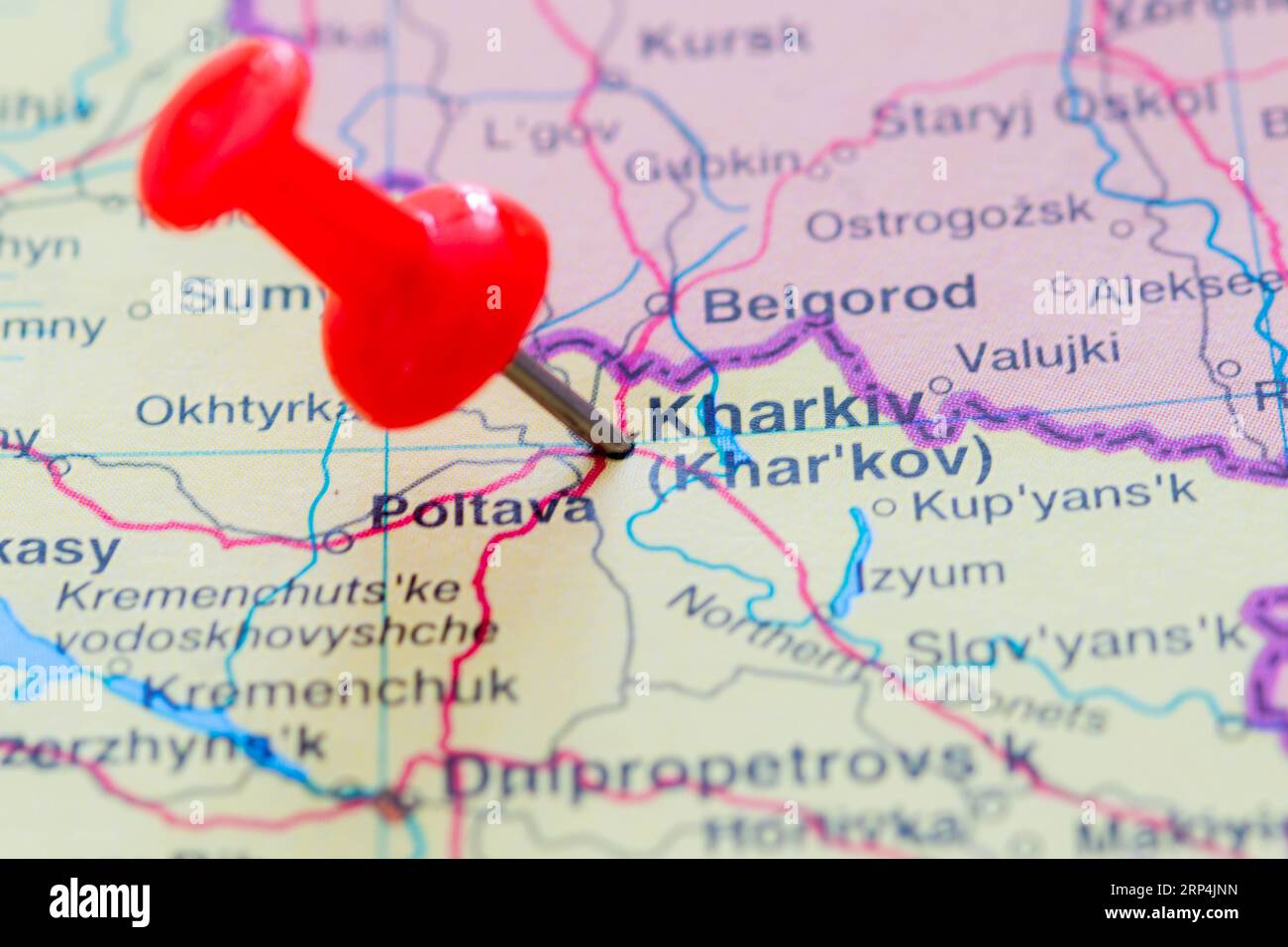 The location of the city of Kharkiv pinned on a map of Ukraine Stock ...