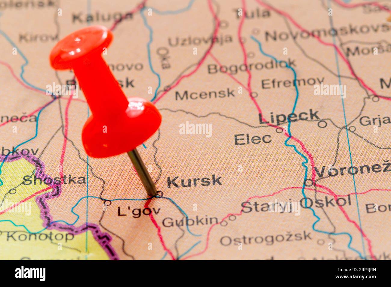 The location of the city of Kursk pinned on a map of Russia Stock Photo ...