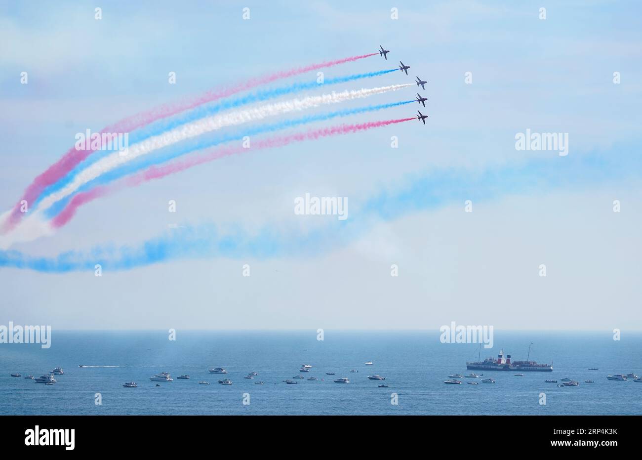 The RAF Red Arrows display team perform over the sea at the Bournemouth ...