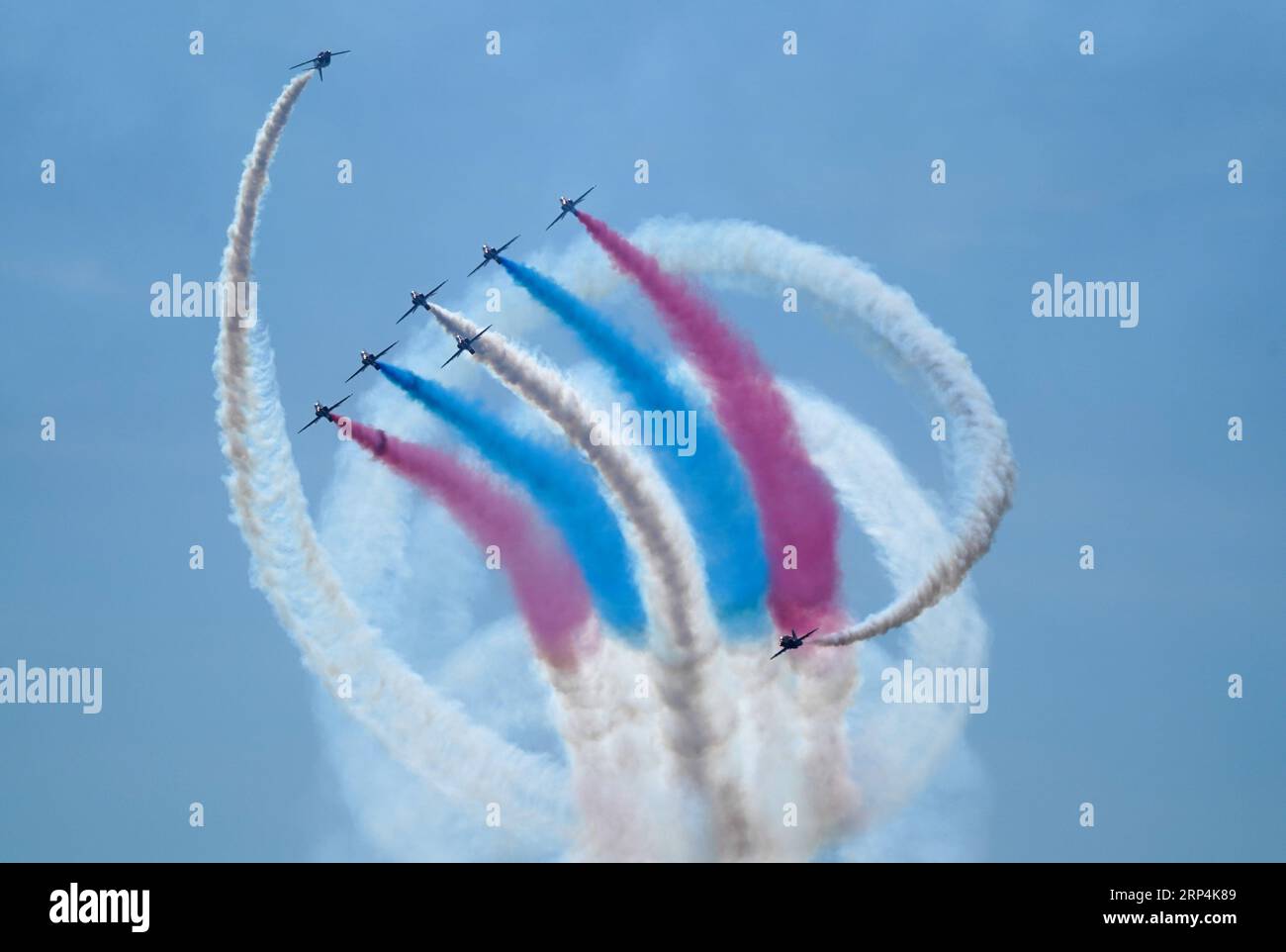 The RAF Red Arrows display team perform over the sea at the Bournemouth ...