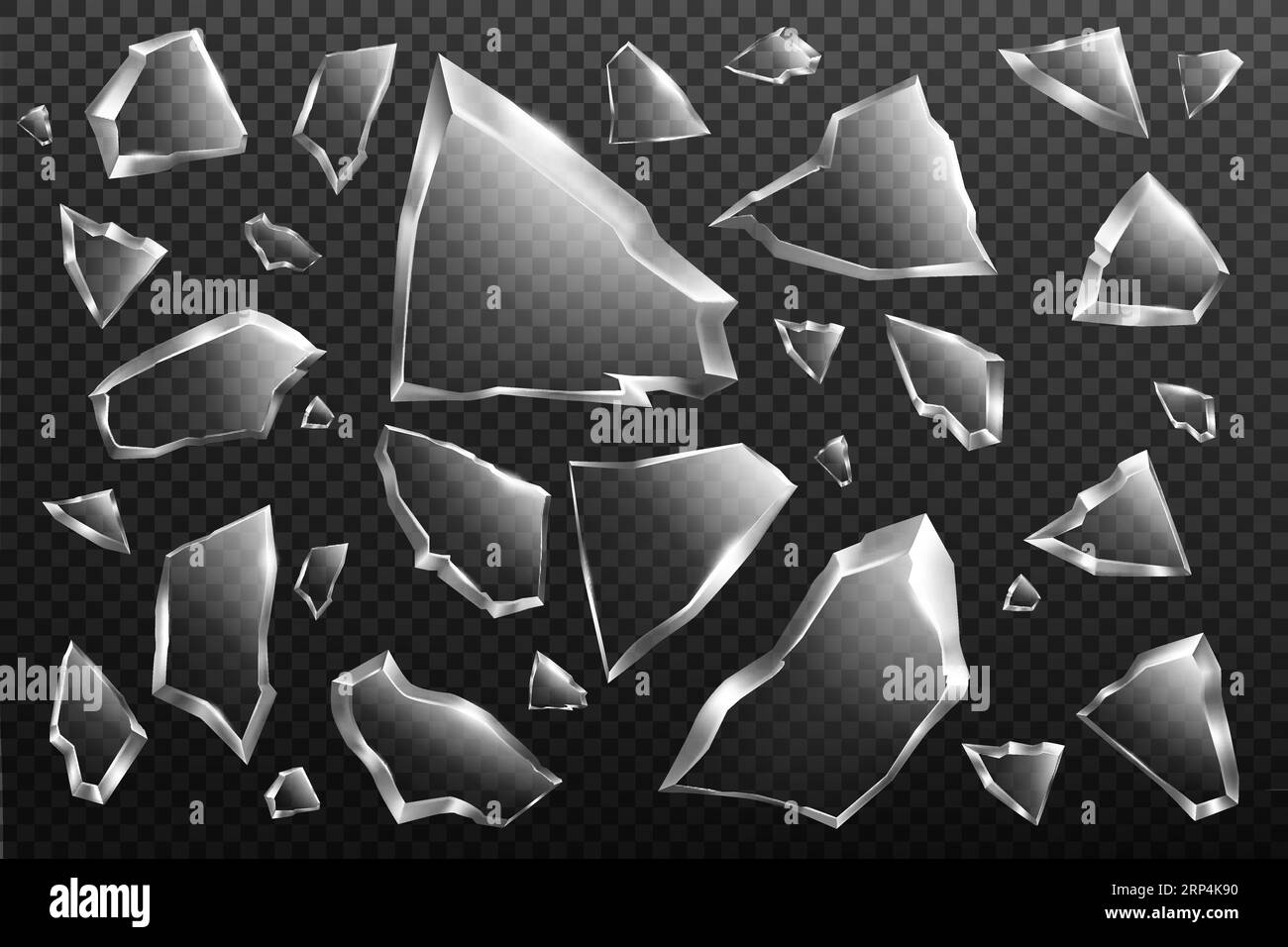 Broken glass shards set isolated on transparent background, randomly scattered shattered pieces ...