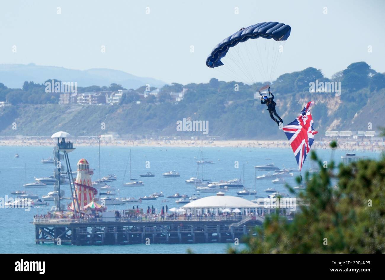 A member of the Tigers Army Parachute Display Team lands on Bournemouth ...