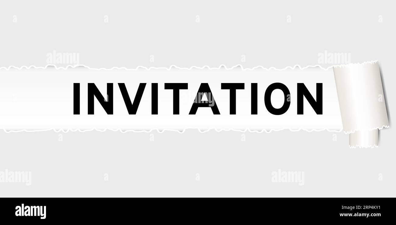 Ripped gray paper background that have word invitation under torn part ...