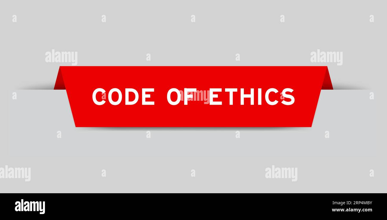 Red color inserted label with word code of ethics on gray background ...