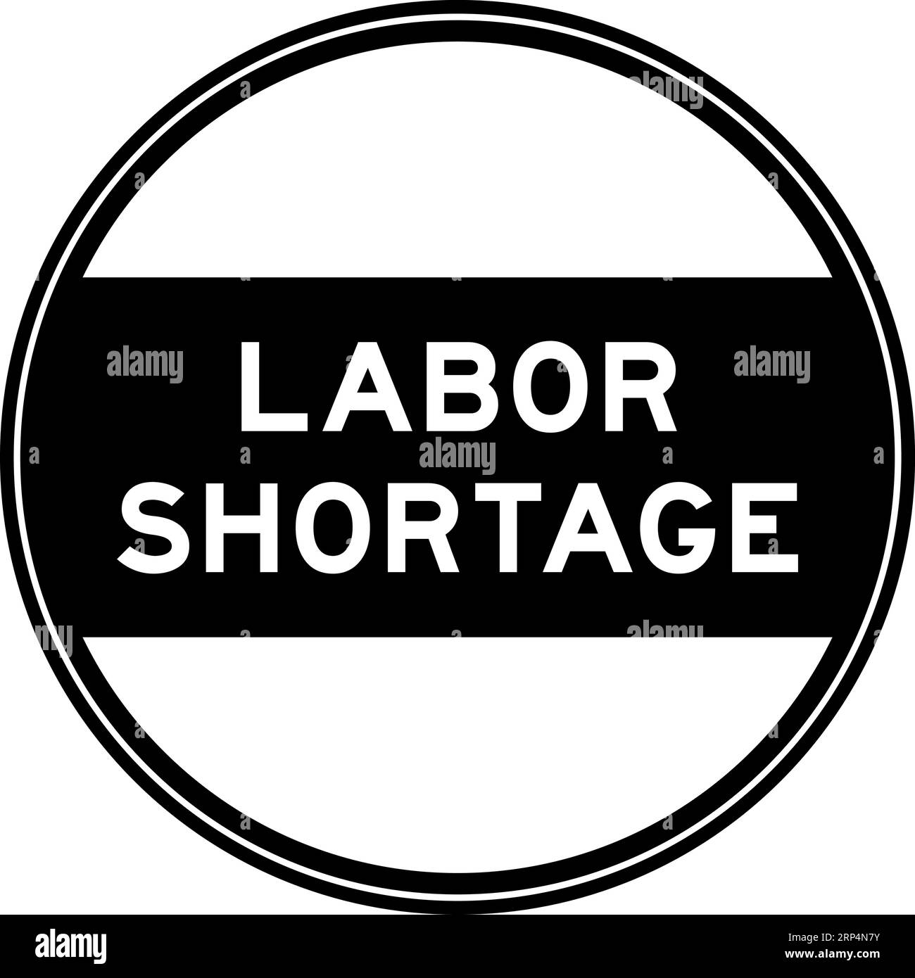 Black color round seal sticker in word labor shortage on white ...