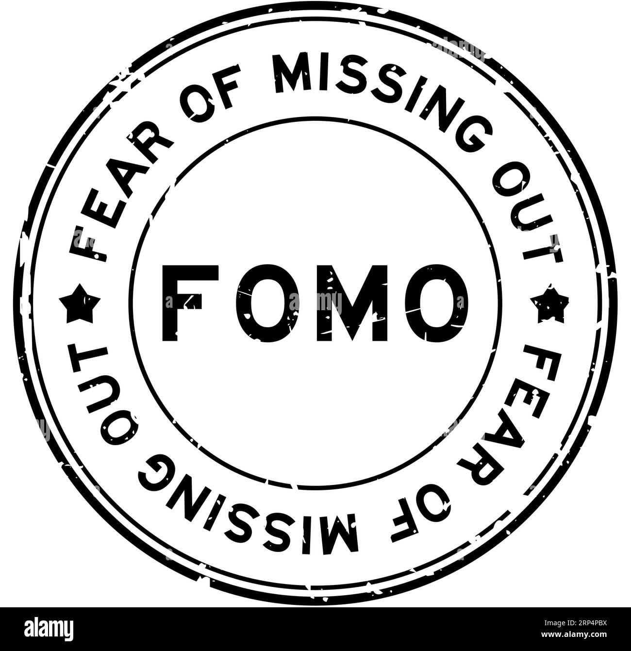 Grunge black FOMO fear of missing out word round rubber seal stamp on ...