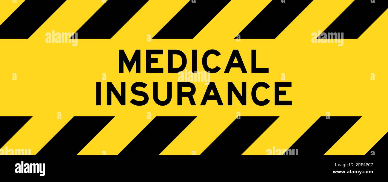 Yellow and black color with line striped label banner with word medical ...