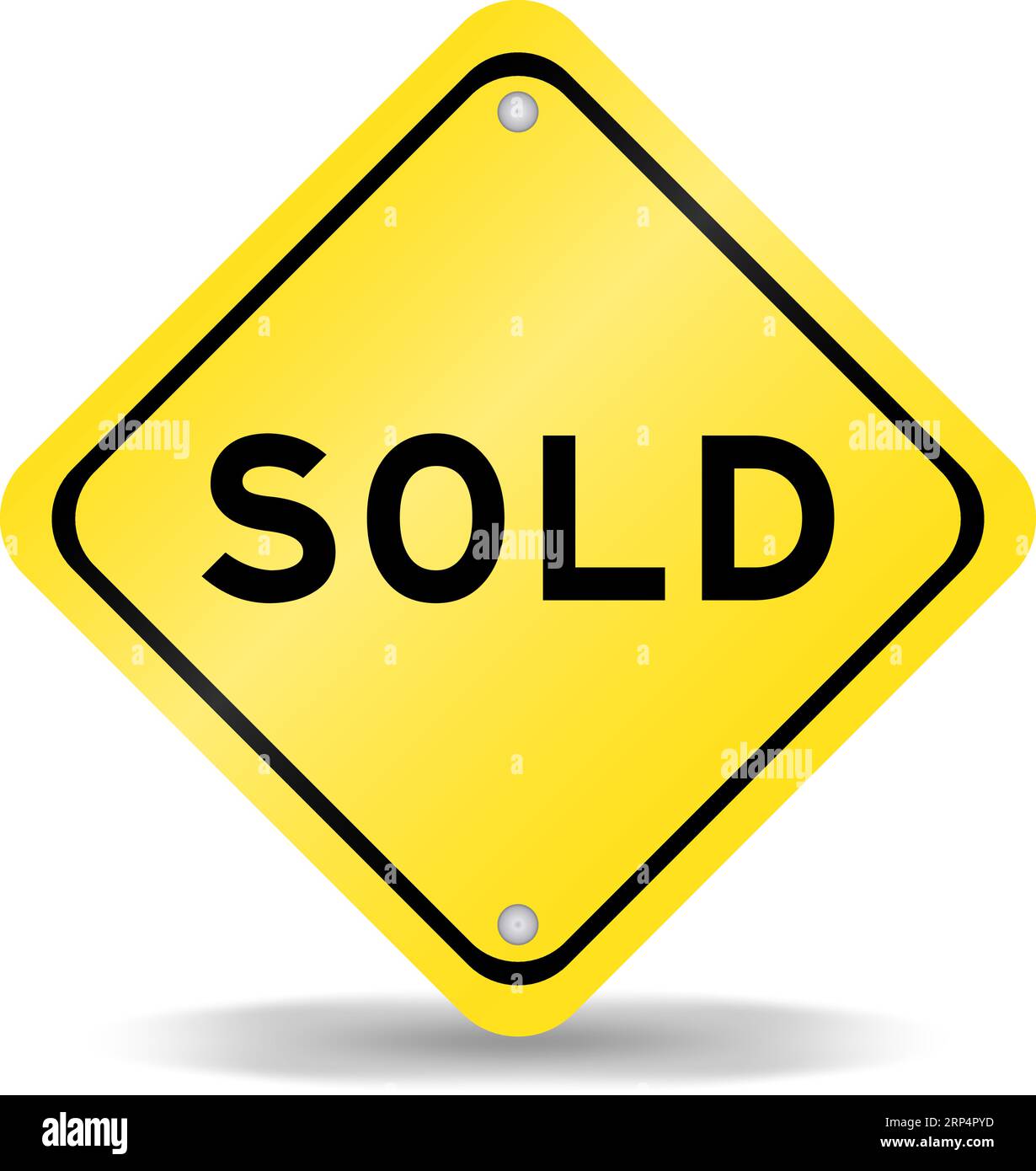 Yellow color transportation sign with word sold on white background ...